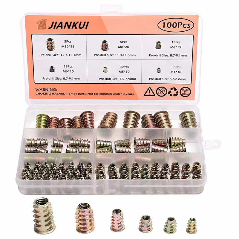 100Pcs/Set M4 M5 M6 M8 M10 Zinc Alloy Thread For Wood Insert Nut ...