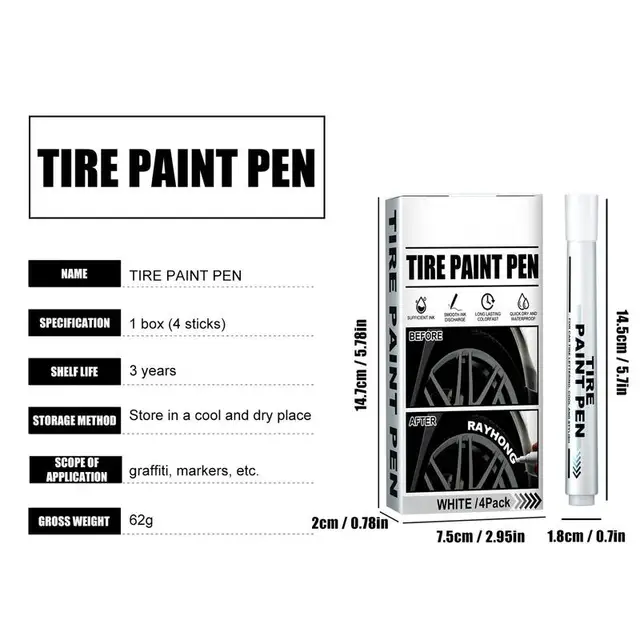 4Pcs Car Paint Pen Waterproof Car Wheel Tire Oily Painting Mark Pen ...