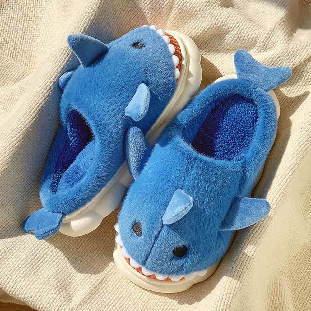 Cloudy Sharks Slipper Shark Plush Slippers Plush Slides Loafers Winter ...