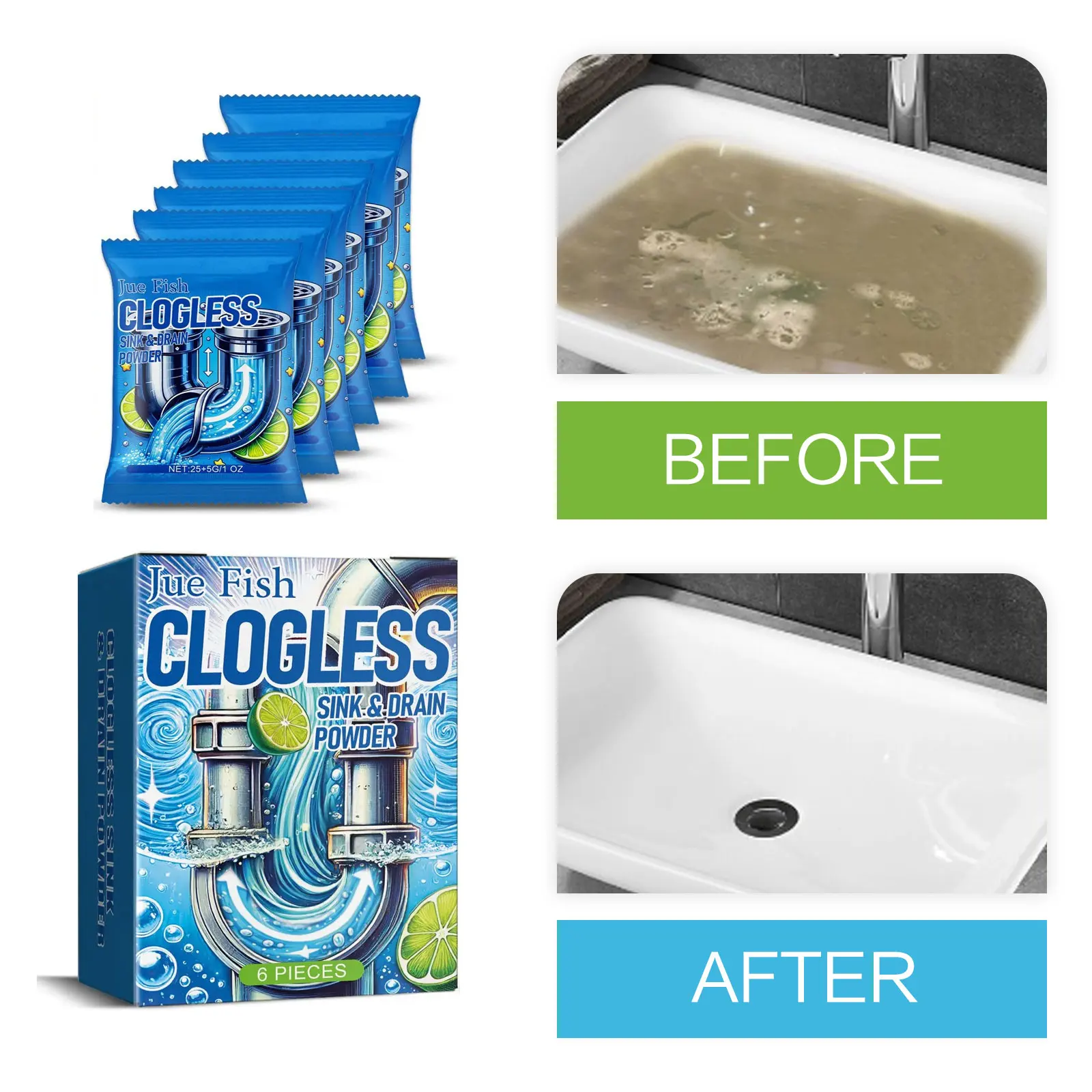 Drain Clog Remover Powder Eliminate Blockages Toilet Kitchen Clogging ...