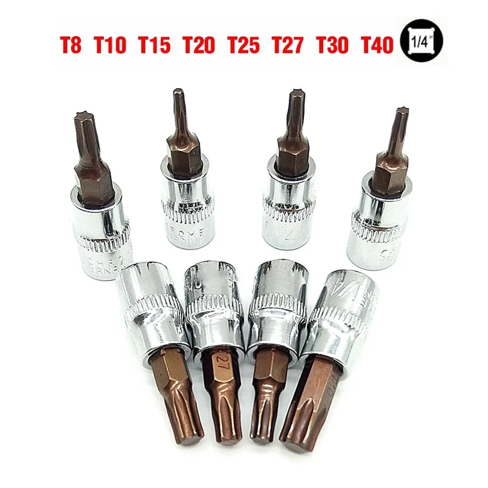 8PCS 육각 Torx 스크루 드라이버 비트 T8 T10 T15 T20 T25 T27 T30 T40 구멍 1/4 인치 육각 생크 ...