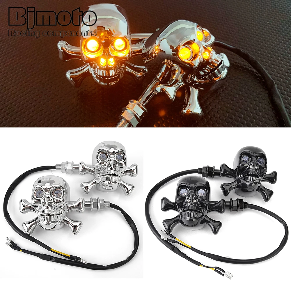 Motorcycle LED Turn Signals Lights Lamp Bone skull Blinker Indicator ...