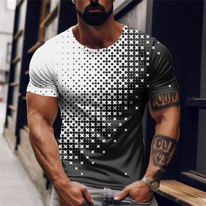 Simple Geometry Pattern T-Shirt For Men Colorful Gradient 3D Printed T ...