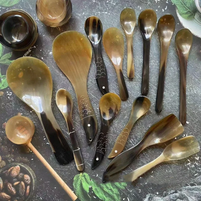 14-21cm Kitchen Water Buffalo Horn Spoon Exquisite Western Cuisine ...