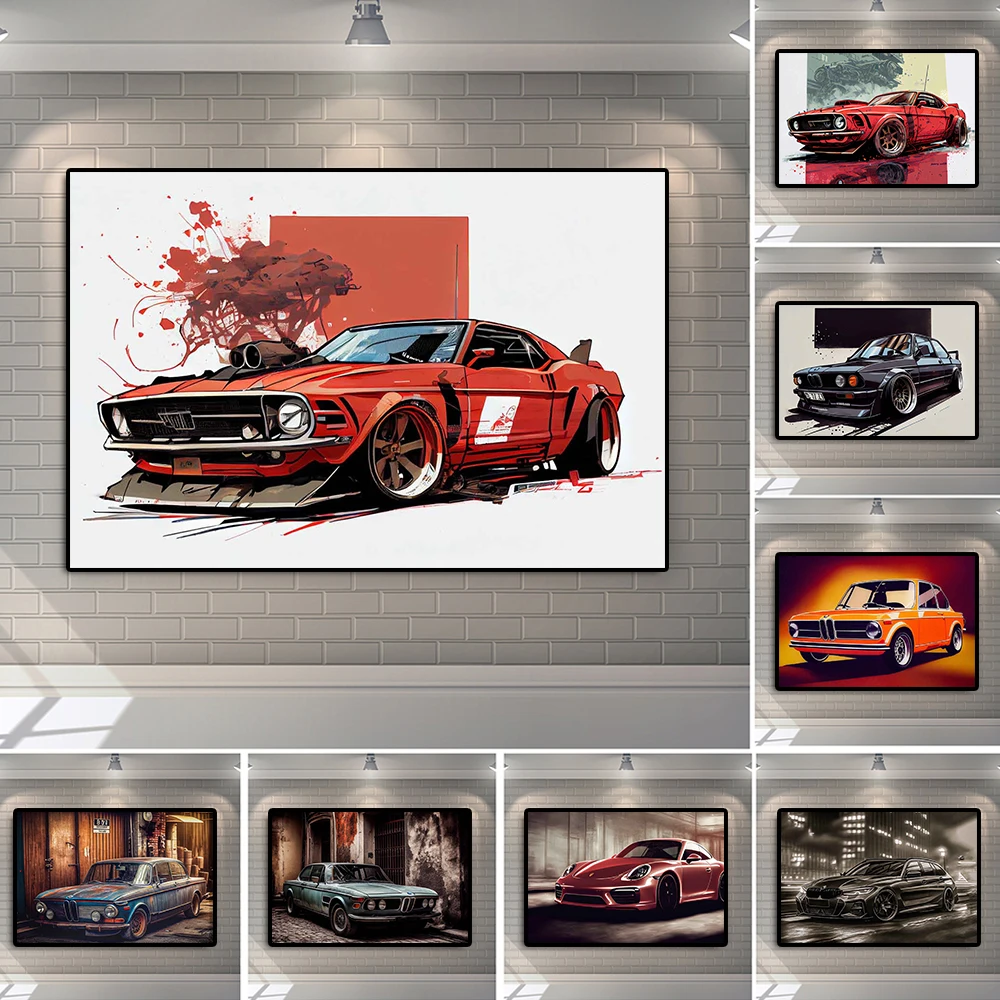 Vintage ford mustang carro desportivo cartaz de quadrinhos luxo corrida ...