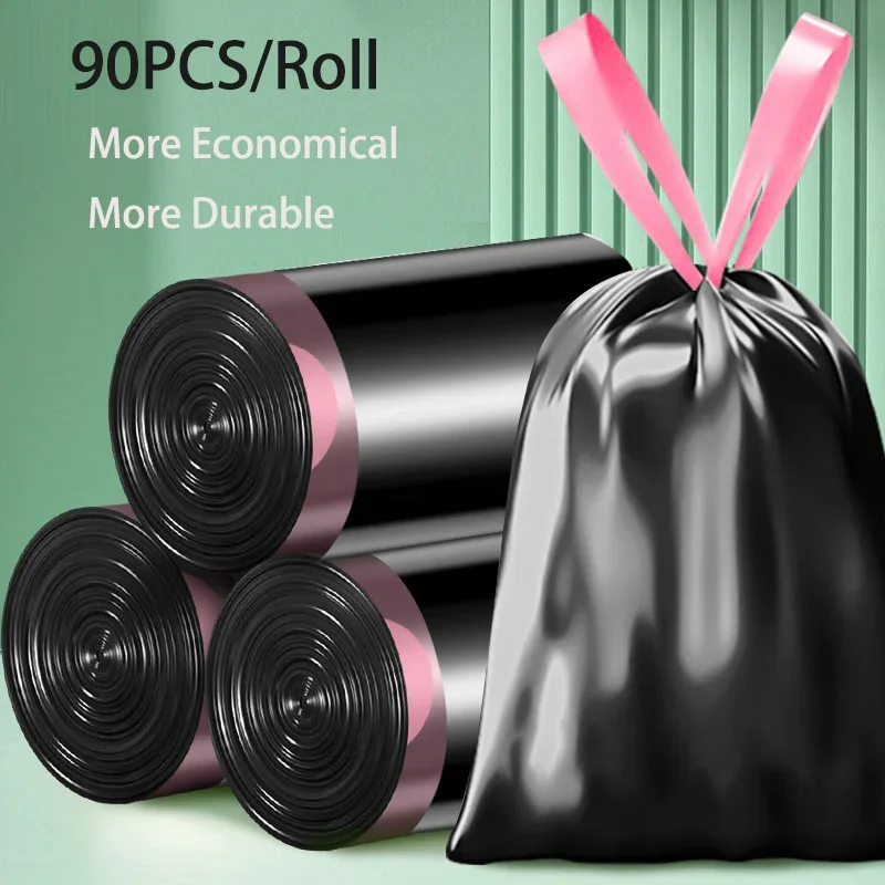 90pcs-180pcs-Kitchen-Household-Drawstring-Type-Garbage-Bag-4-Gallon ...