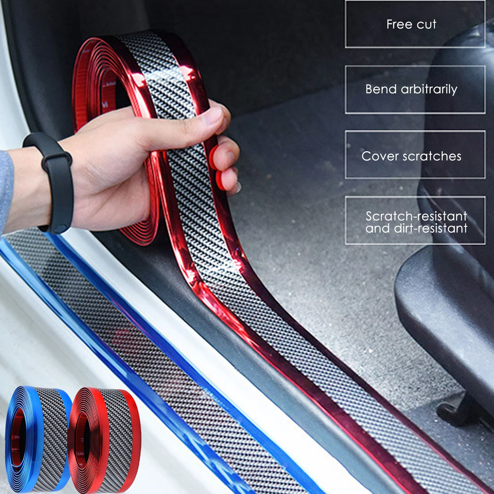 Car Stickers Anti Scratch Door Sill Protector Rubber Strip Carbon Fiber ...