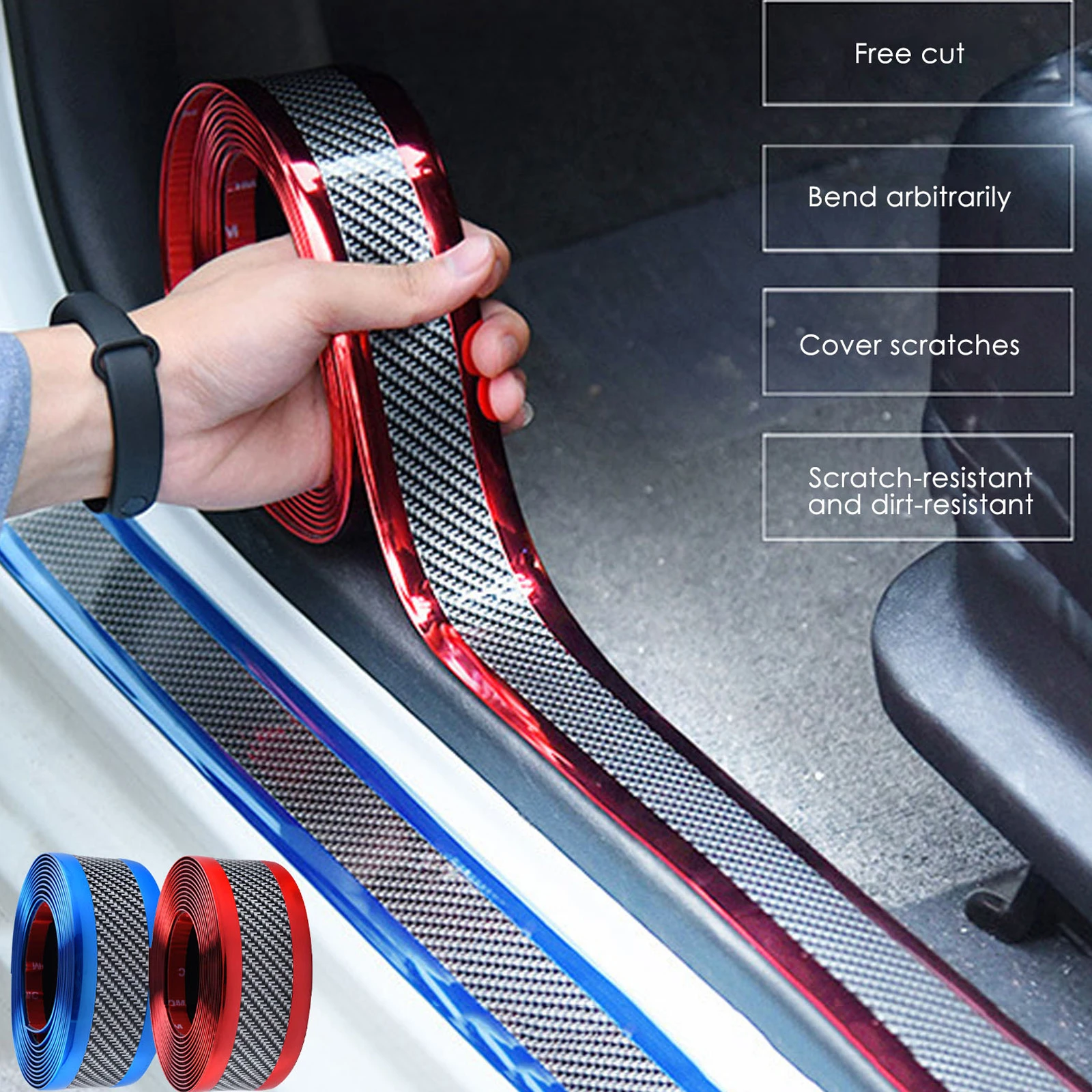 Car Stickers Anti Scratch Door Sill Protector Rubber Strip Carbon Fiber ...