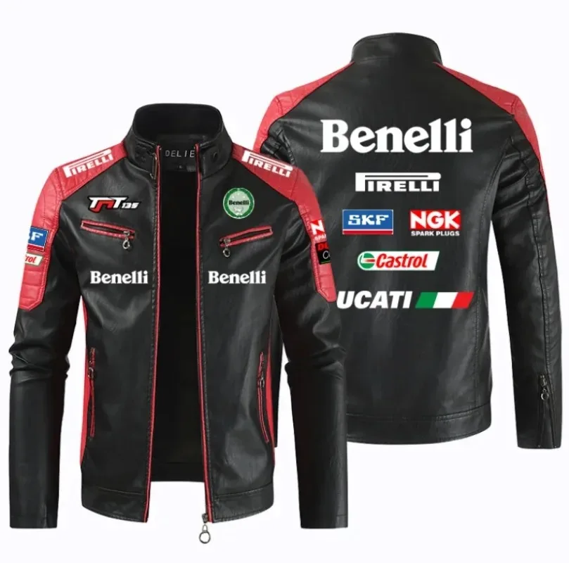 BENELLI-Car-Logo-motorcycle-PU-Leather-Jacket-Patchwork-Biker-Jackets ...