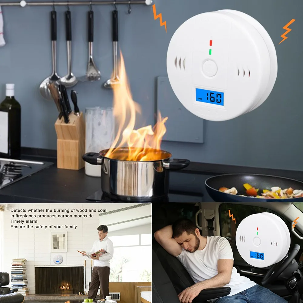 Battery Powered Carbon Monoxide Detector Alarm Fashion LCD House Safety ...