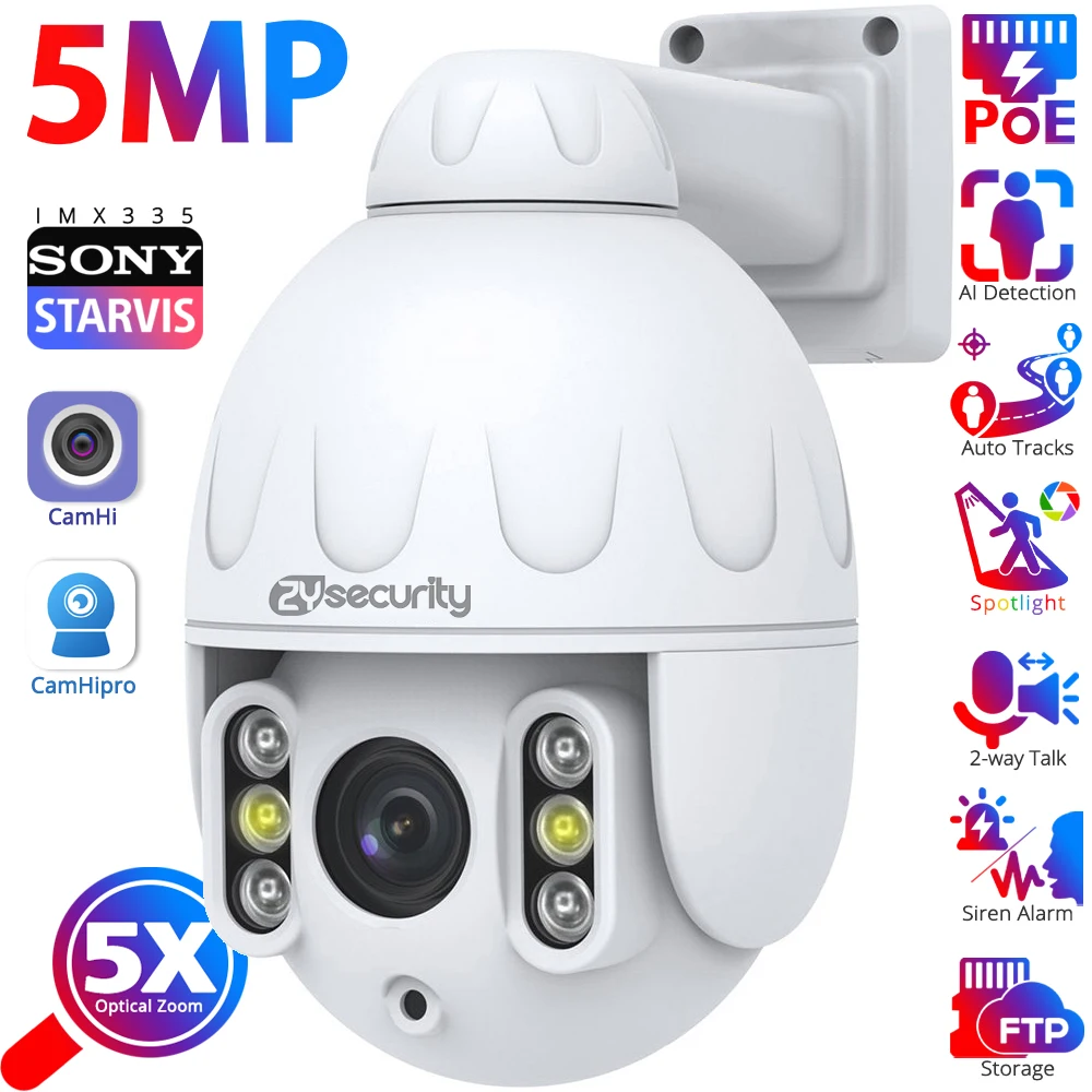 Sony-5MP-5X-Optical-Zoom-PTZ-PoE-Camera-Outdoor-Color-Night-Vision ...