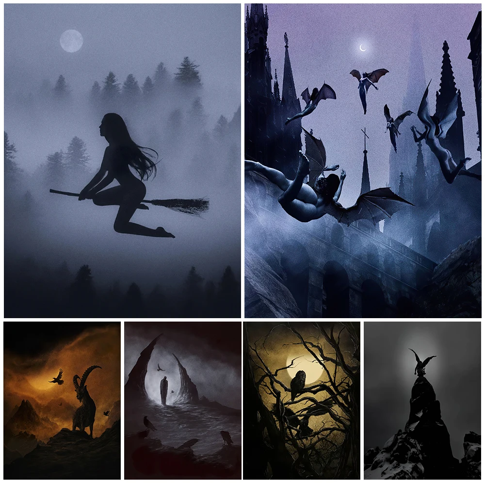 Freies-Fliegen-Hexen-Und-Vampire-Succubus-Vintage-Wand-Kunst-Leinwand ...