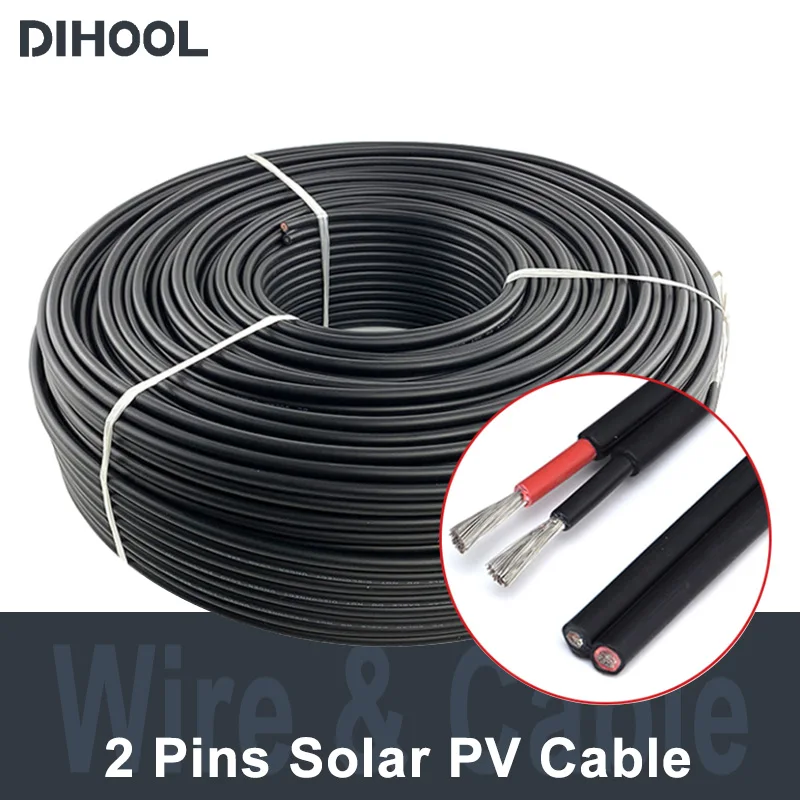 2 Pins Solar Cable 14/12/10 AWG Twin Wire PV Cable Red and Black ...