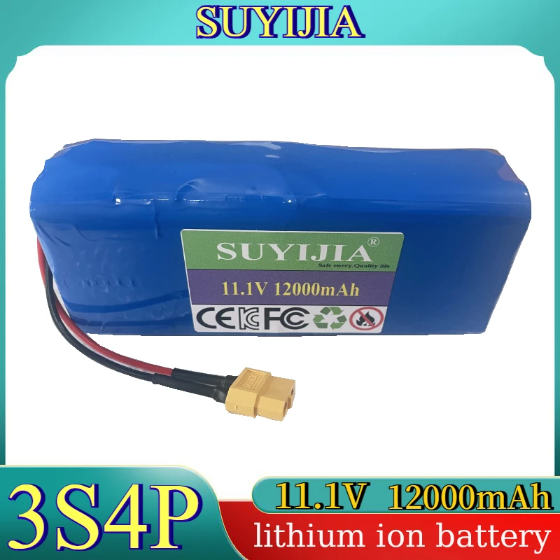 18650 3S4P 11.1V 12V 12000mAh Lithium Ion Battery Pack with BMS for ...