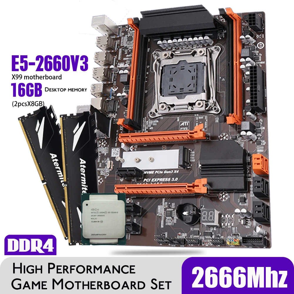Atermiter X99 Turbo Ddr4 D4 Motherboard Set With Xeon E5 2660 V3 Lga2011-3 Cpu 2pcs X 8gb = 16gb ...