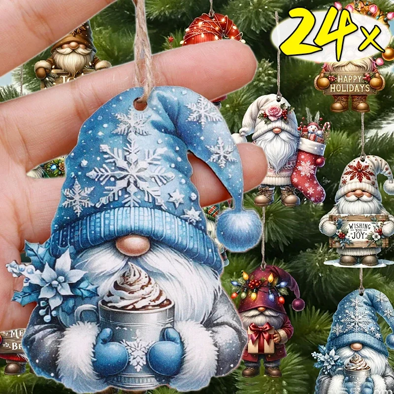12-24PCS-Wooden-Dwarf-Santa-Pendants-DIY-Christmas-Tree-Hanging ...