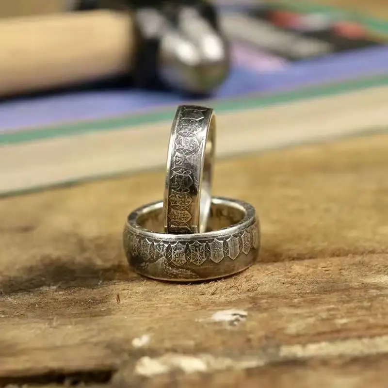 Anillo de plata de imitación de moneda italiana para hombre y mujer ...