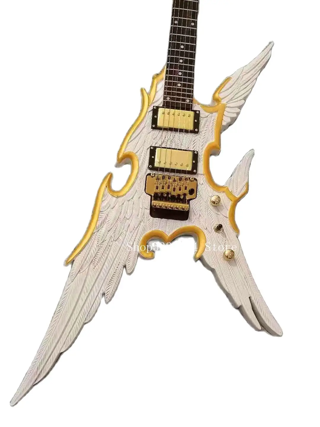 Hand-Made-carved-Angel-White-Electric-Guitar-Humbucker-Pickups-Gold ...