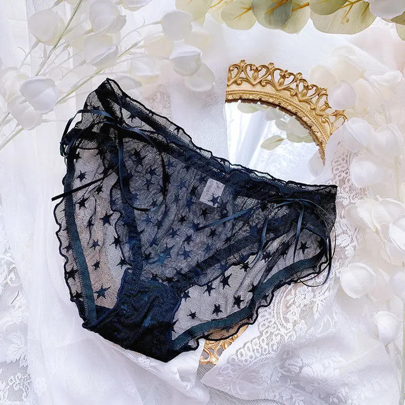 Lolita-Bow-Transparent-Female-Panties-Thin-Mesh-See-Through-Star-Print ...