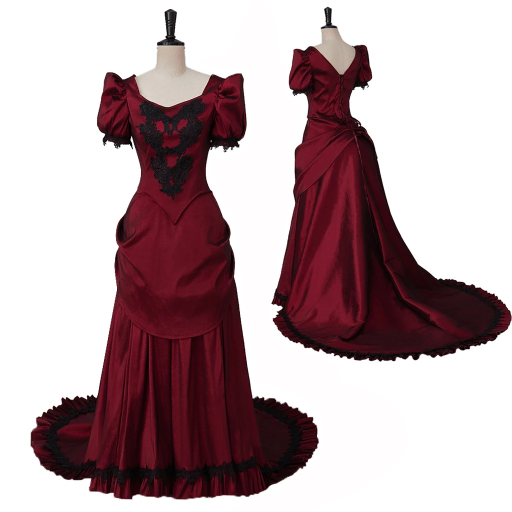 Viktorianischen-Rot-Treiben-Ball-Kleid-Vintage-Abendkleid-Gothic-Roten ...