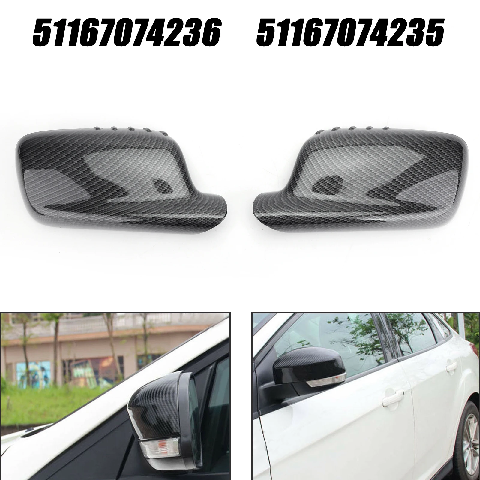 Pair-Mirror-Cover-Cap-Black-Carbon-For-BMW-E46-E65-E66-745i-750i ...