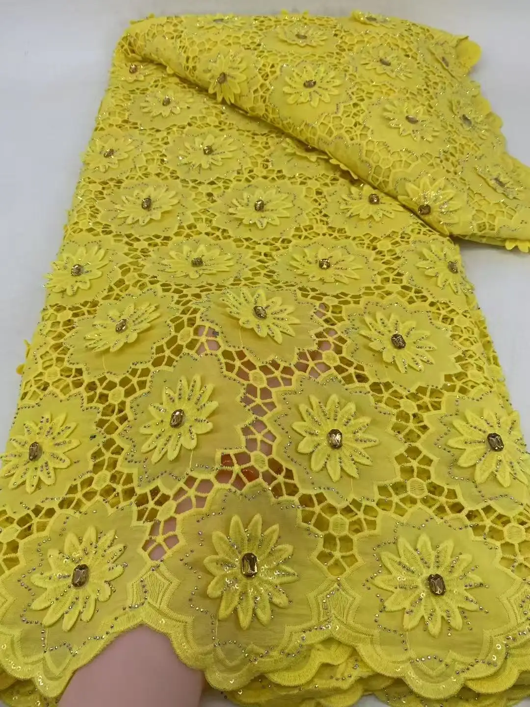 Luxury African Lace Fabric 100%cotton Swiss Voile Lace With Beads ...