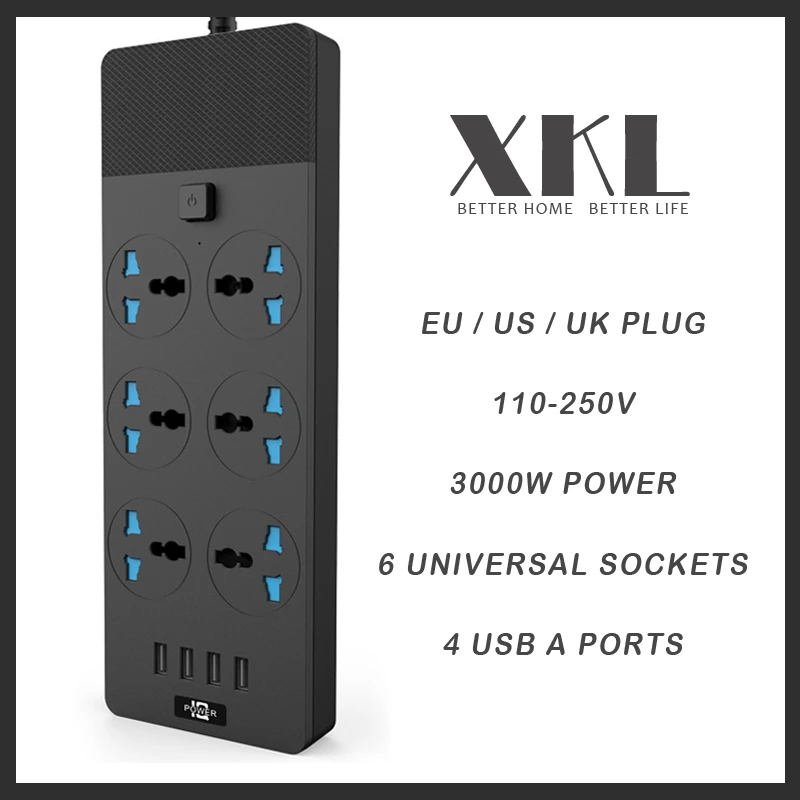 XKL Power Strip With Switch Electrical Sockets EU US UK Plug Universal ...