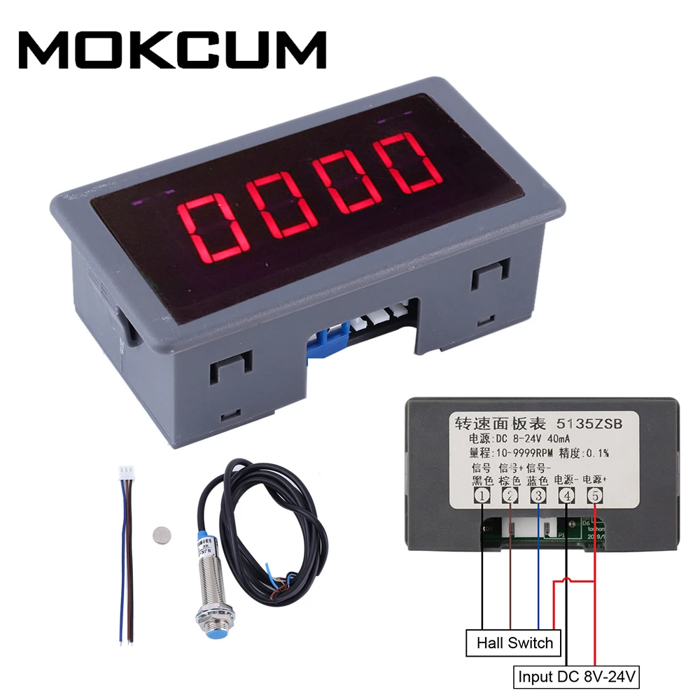 AC 110 230V/ DC 8 24V Measuring Gauge 4 Digital Red LED Tachometer RPM ...