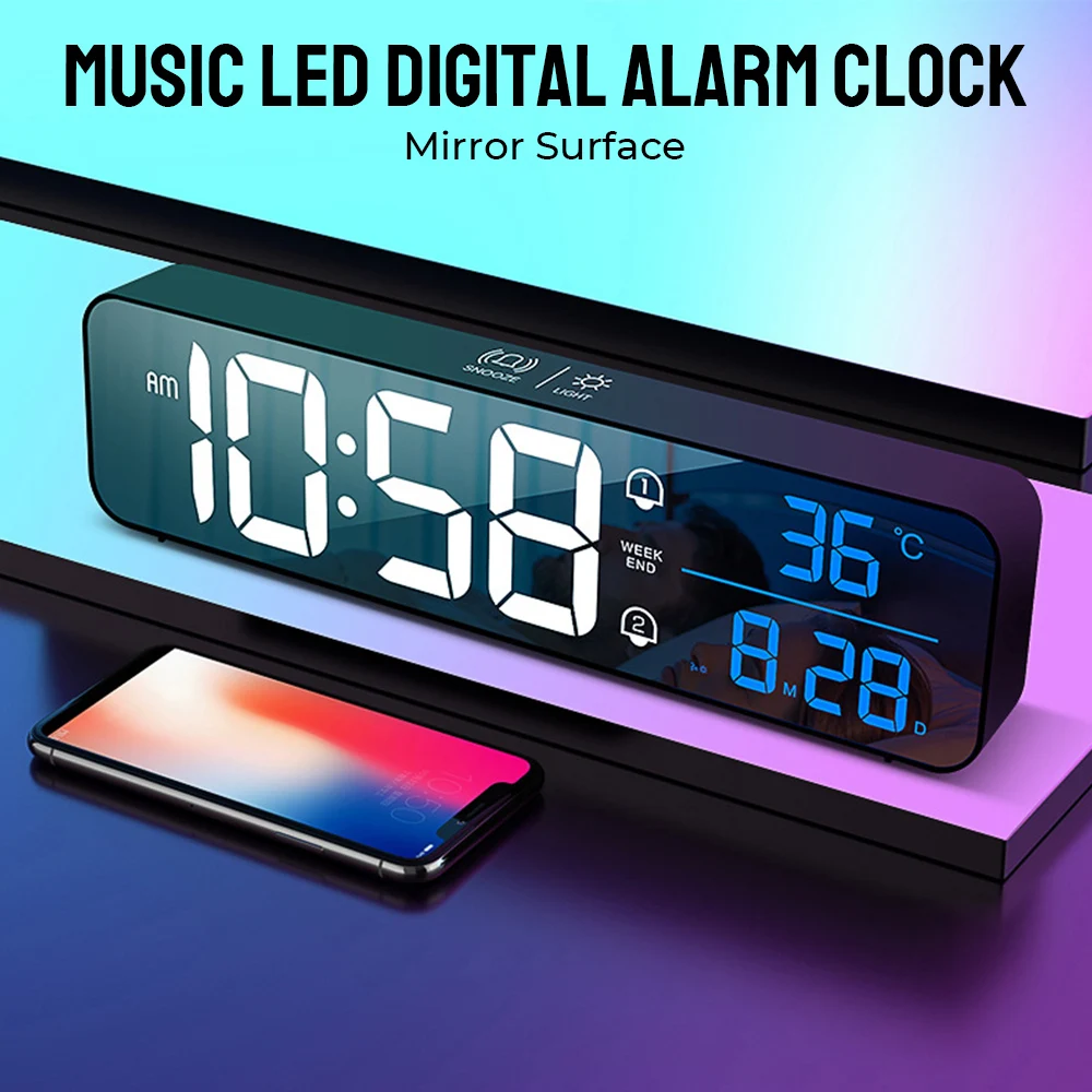 LED-Digital-Alarm-Clock-Music-Mirror-Clocks-Desktop-Temperature-Date ...