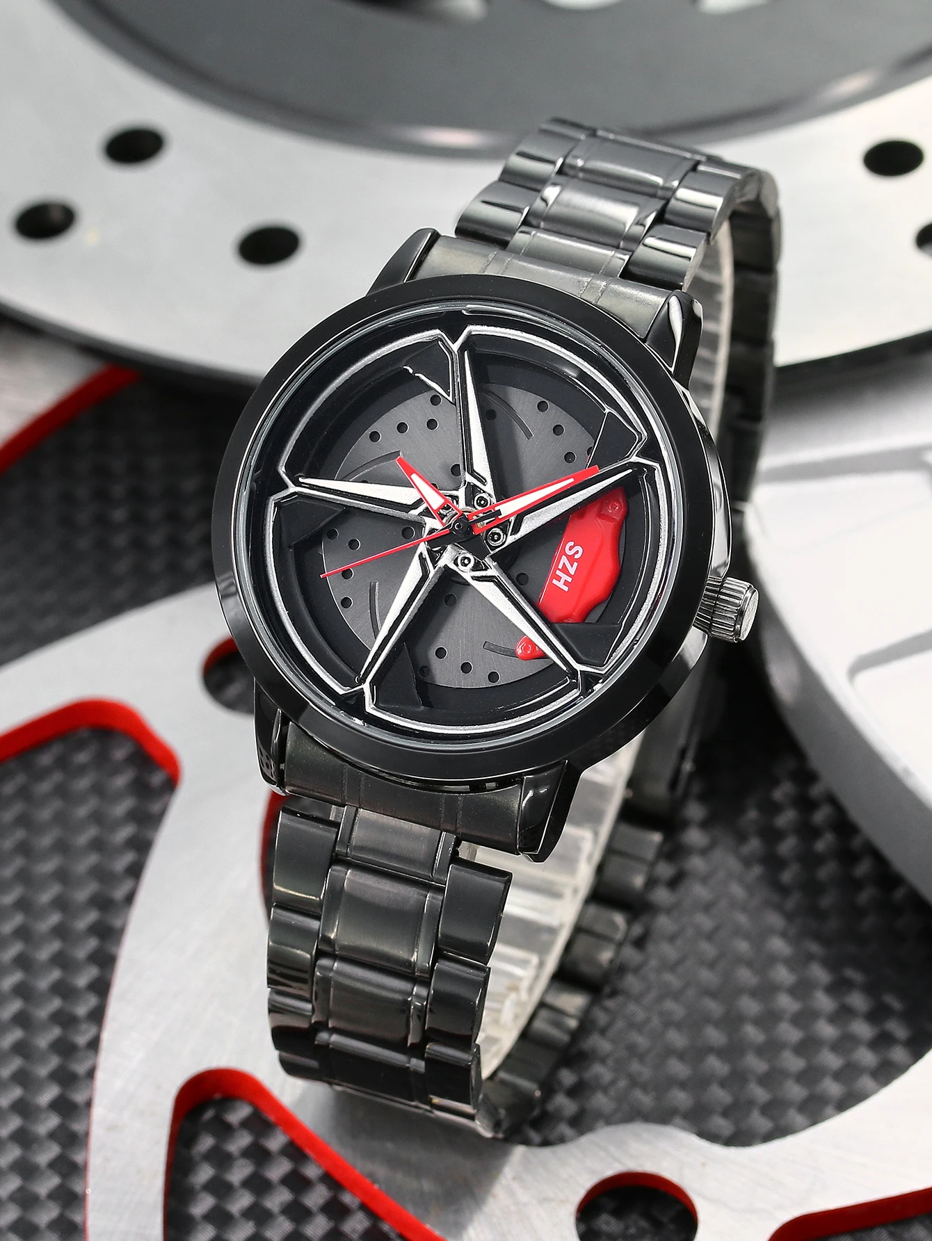 Car Rim Men Watches Stainless Steel Waterproof Sport Watch Rotating ...