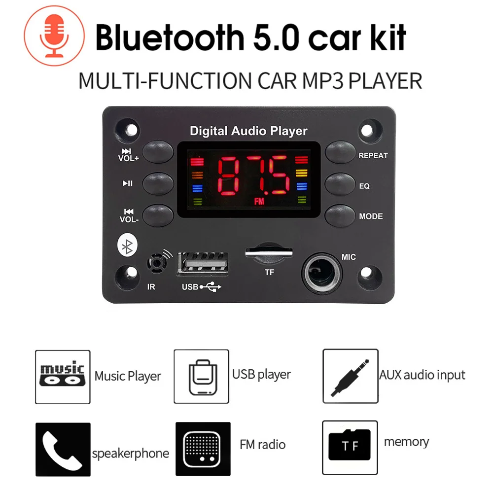 DC 5V 12V Bluetooth 5.0 MP3 WMA WAV APE Decoder Board Hands-free Car ...