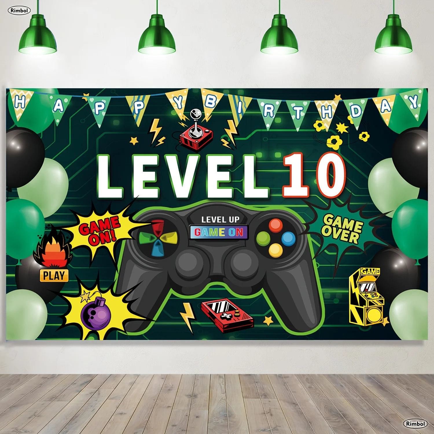 Video-game-themed-party-decorations-room-polyester-background-green ...
