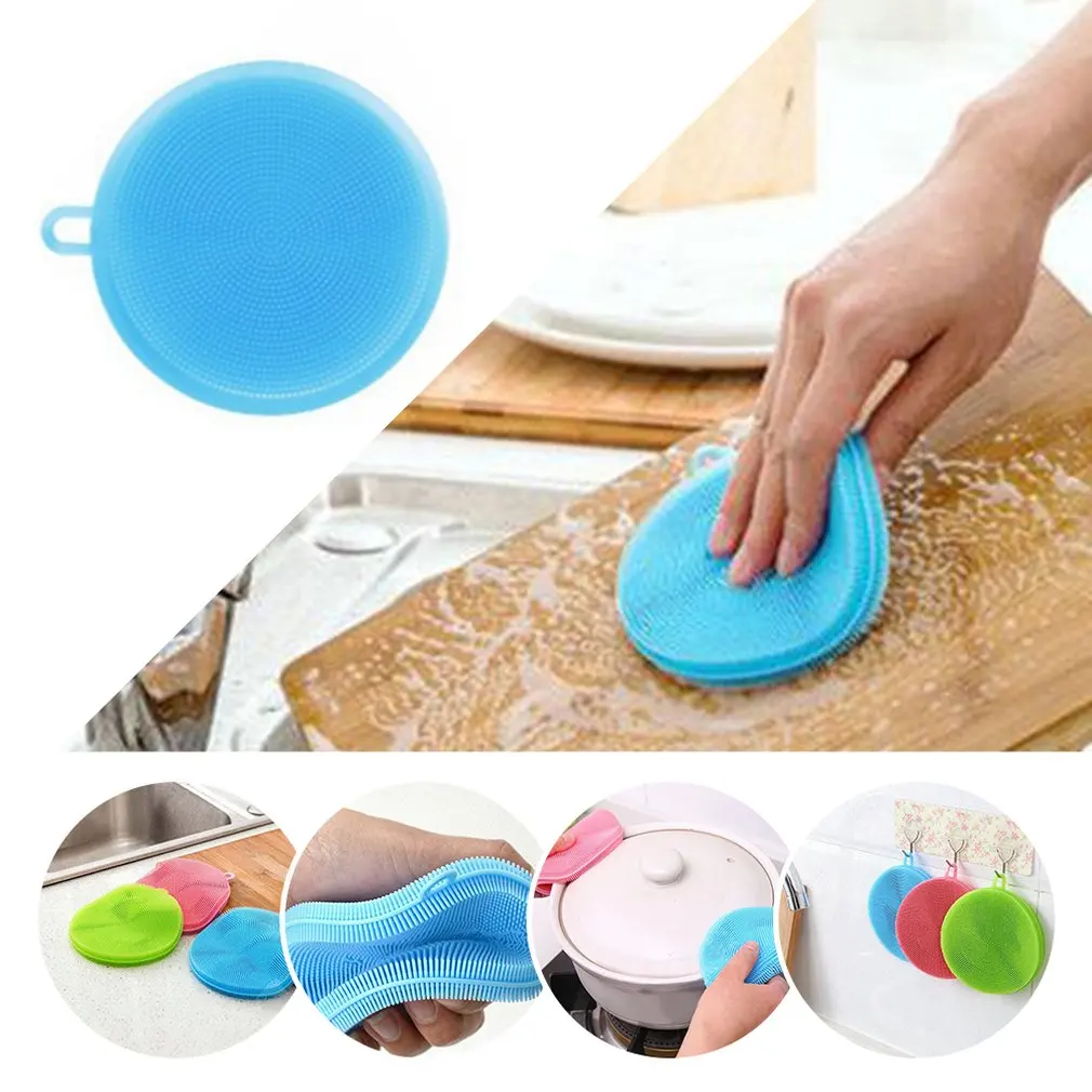 Silicone Dishwashing Brush Sponge Dish Washing Tool Kitchen Scrubber ...