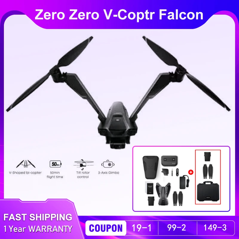 Zero-Zero-V-Coptr-Falcon-Drone-V-shaped-Bi-copter-3-axis-Gimbal-Aerial ...