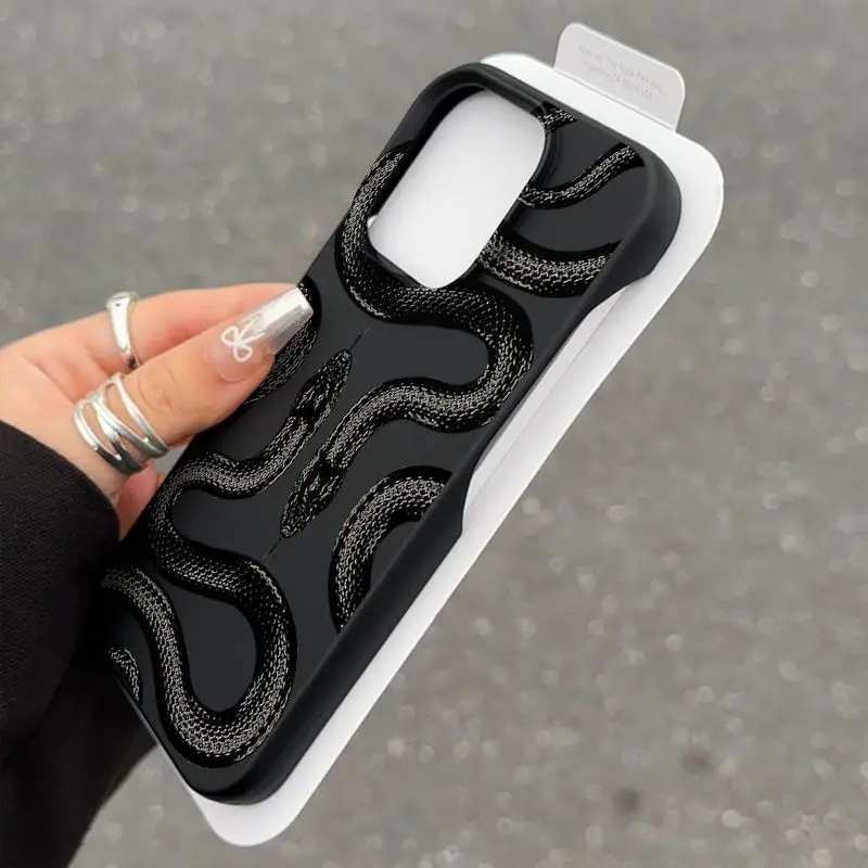 Cool Black Double Snake Phone Case For IPhone 16 15 14 13 12 11 Pro Max ...