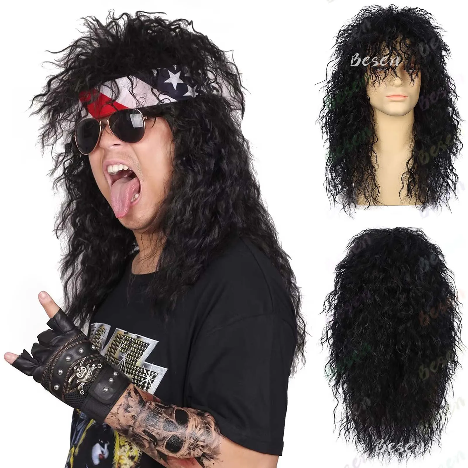Synthetic Men’s 80s Wig Long Mullet Wigs Halloween Costume Male Wig ...