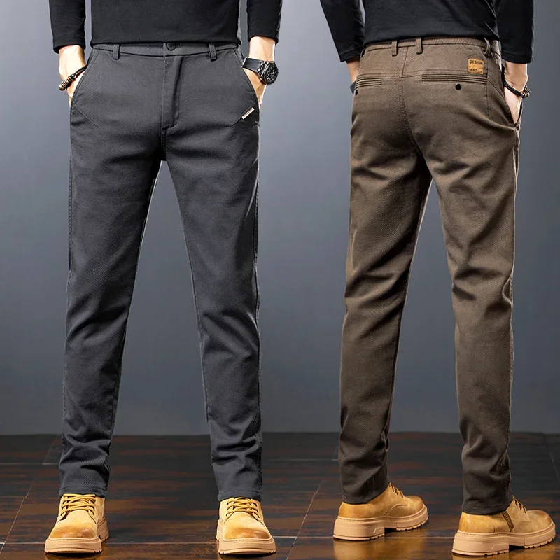 Autumn Men's Slim Casual Pants Cotton Business Straight Twill Elastic ...