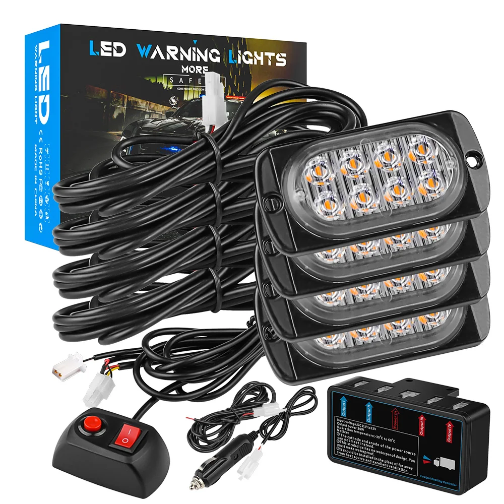4pcs-LED-8SMD-Car-Strobe-Warning-Light-Grille-Flashing-Breakdown ...