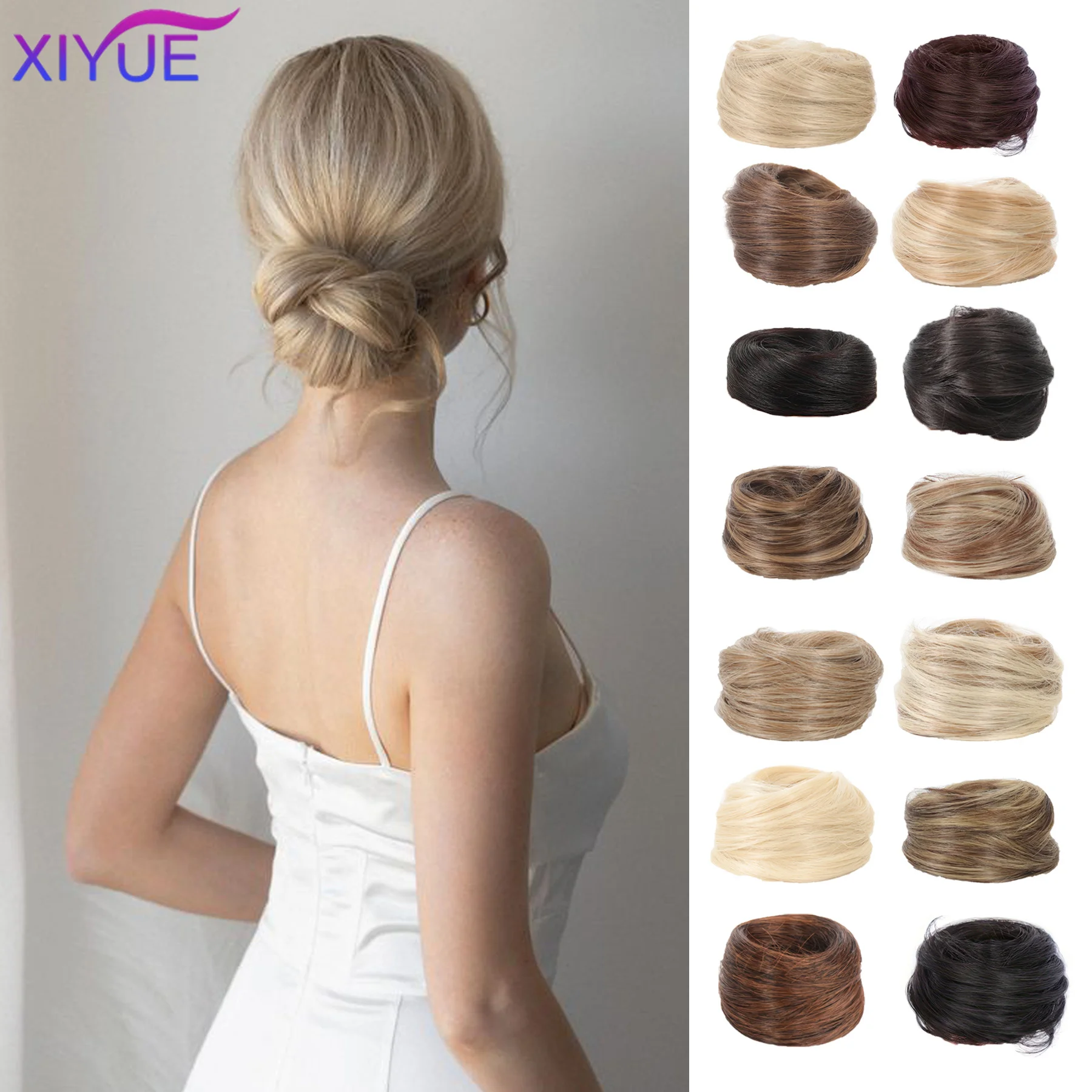 Synthetic Hair Bun Woman Straight Updo hair tie Elastic Rubber Band ...