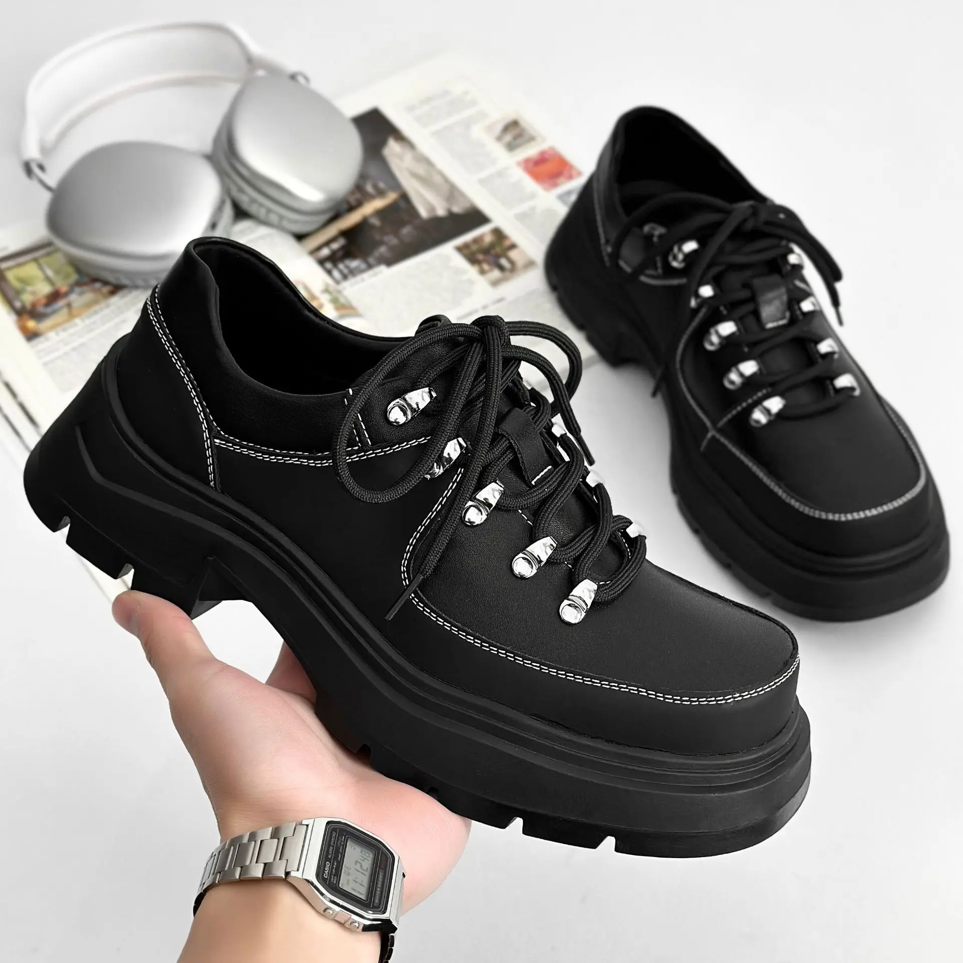 2024-Niche-Thick-Soled-Matte-Leather-Men-s-High-Grade-round-Head ...