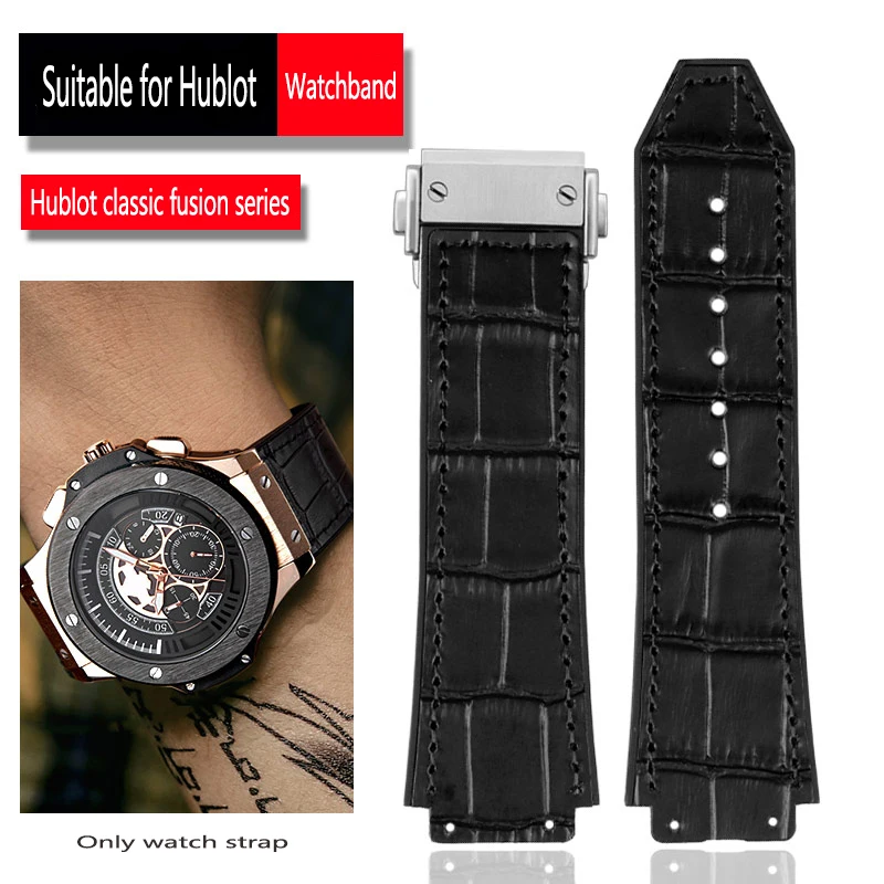 Genuine-Leather-Watch-Band-For-Hublot-Big-Bang-Series-Cowhide-Strap-Men ...