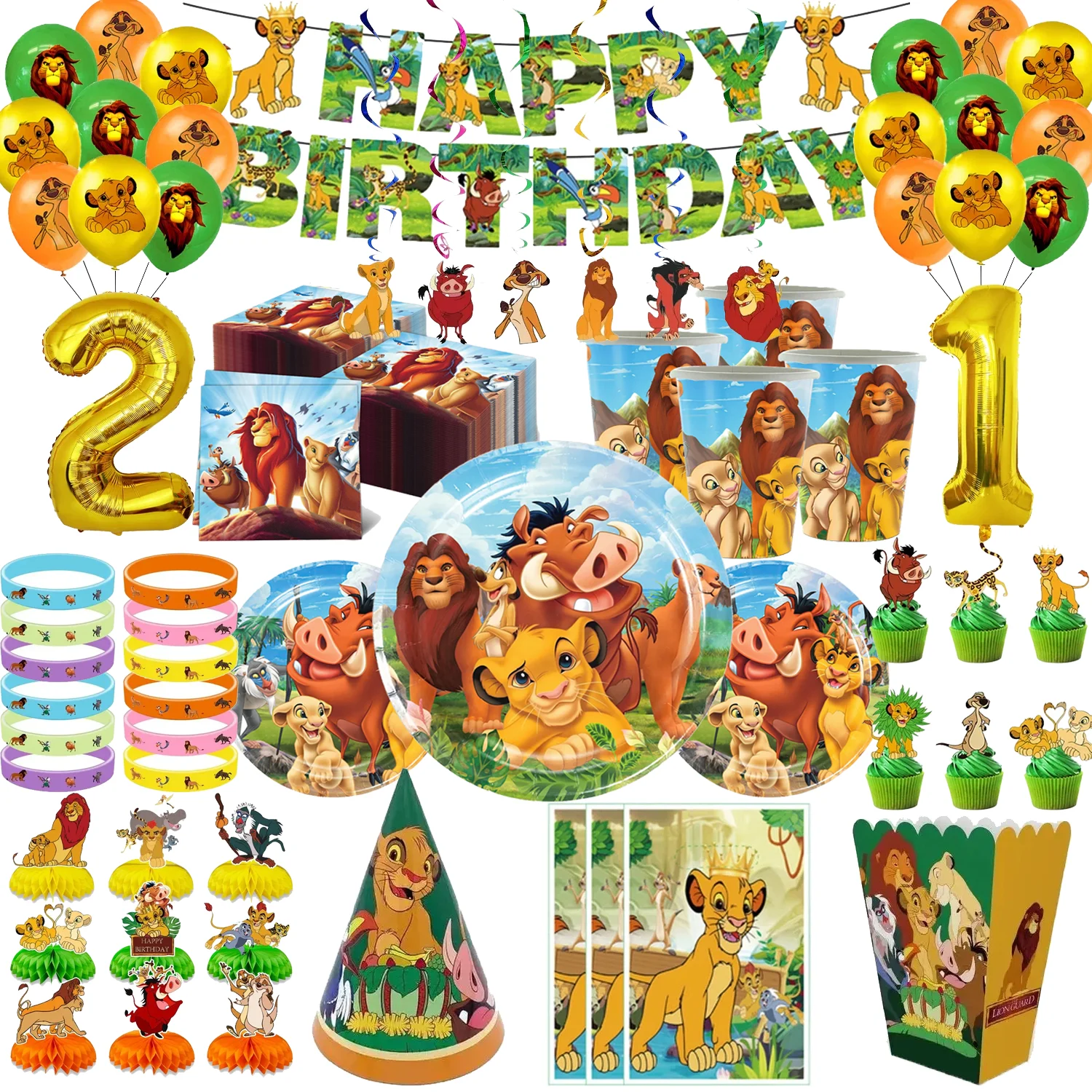 Decoraciones-de-fiesta-del-Rey-Le-n-Simba-pancarta-de-globo-mantel-de ...