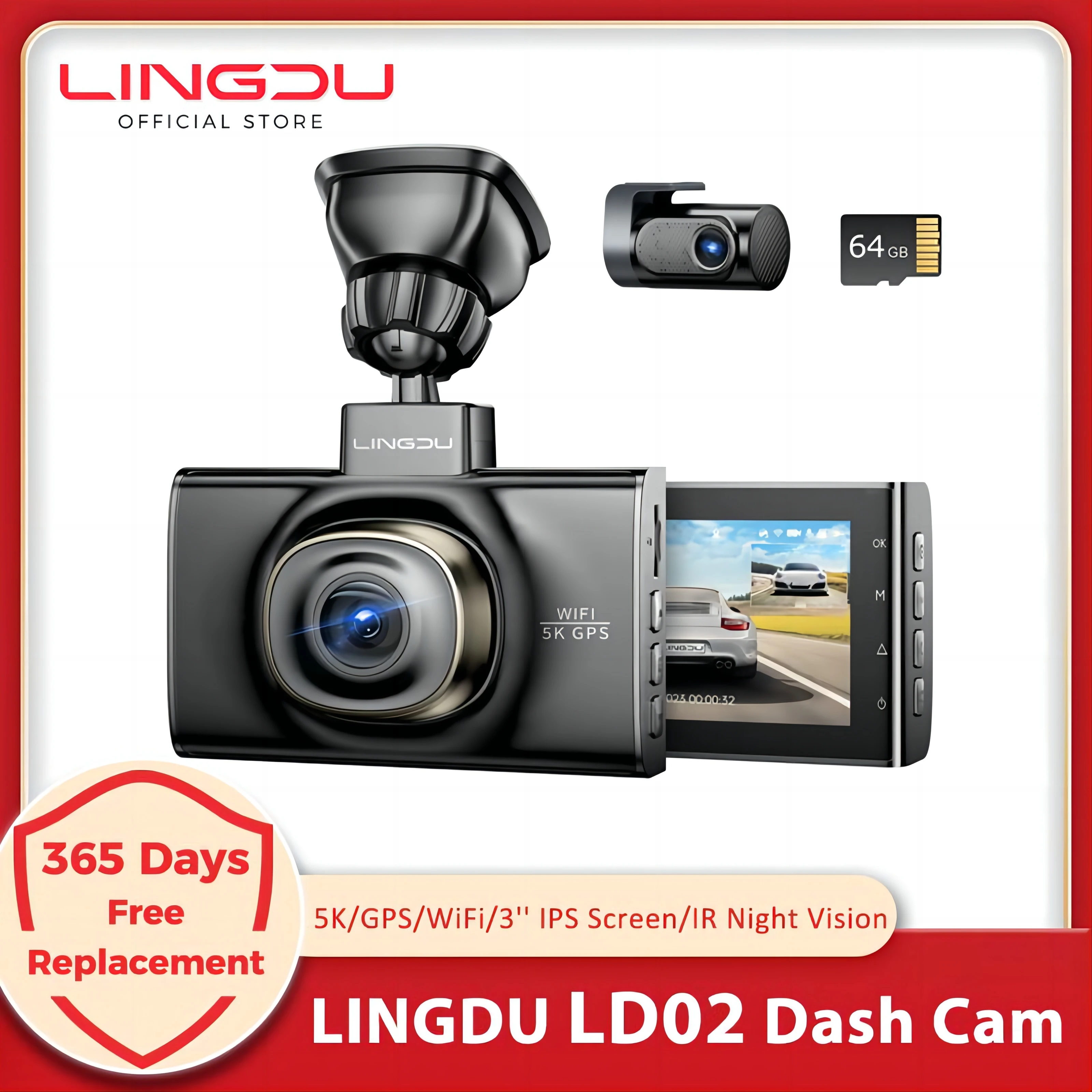 LINGDU-LD02-2CH-Car-DVR-5K-Dash-Cam-Dual-Camera-5-8Gh-WiFi-GPS-3inch ...