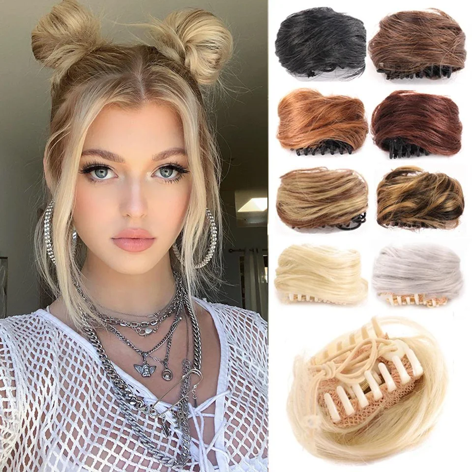 LUPU-moño de pelo rizado sintético para mujer, moño con garra ombré ...