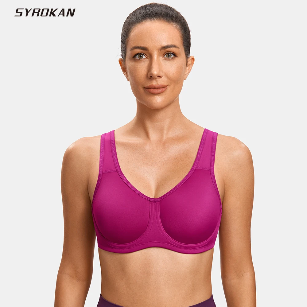 SYROKAN-Sports-Bra-Women-Max-Control-Solid-High-Support-Plus-Size-Underwire-Gym-Fitness-Tops ...
