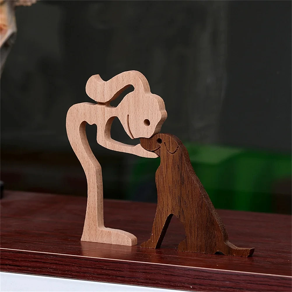 Wooden-Dog-And-Human-Craft-Figurin-Creative-3D-Home-Office-Decoration ...