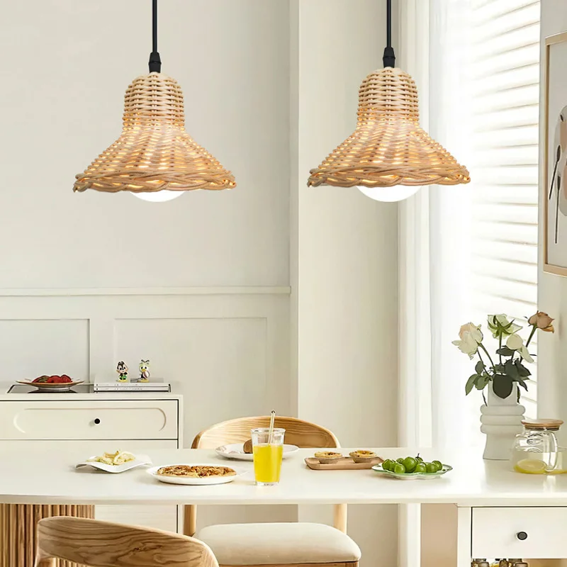 Boho-Pendant-Lamp-Shade-Paper-Rattan-Handwoven-Wicker-Lampshade-Light ...