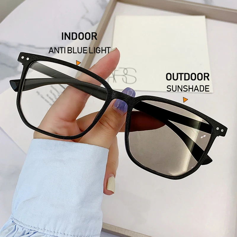 Fashion-Photochromic-Glasses-Anti-Blue-Lights-Square-Frame-Color-Change ...