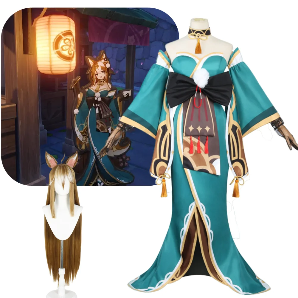 Anime Genshin Impact Miss Hina Cosplay Costumes Gorou Dress Halloween ...