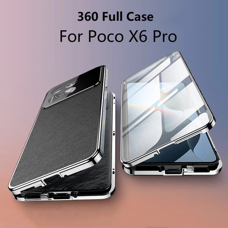 360 Full Case For Poco X6 Pro Case Tempered Glass Leather Phone Cover ...